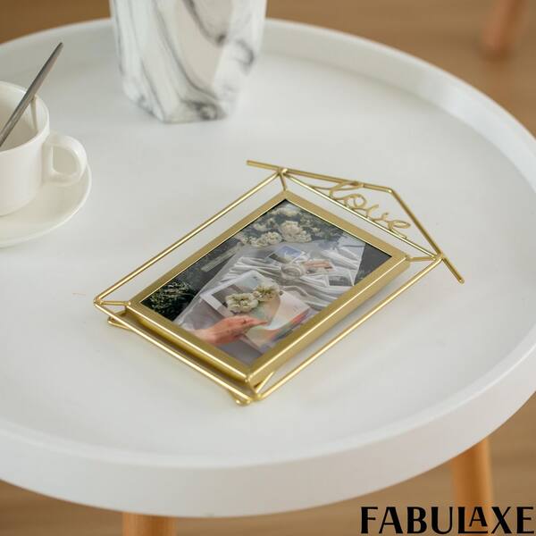 FABULAXE 9x6-inch Decorative Gold Vertical 6x4 Metal Floating Picture ...