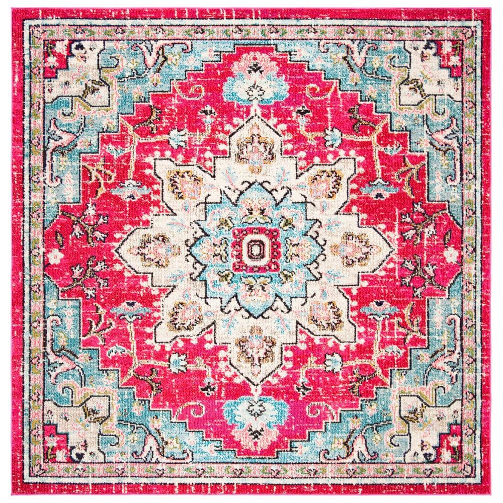 SAFAVIEH Madison Fuchsia/Ivory Fuchsia/Blue 7 ft. x 7 ft. Distressed ...
