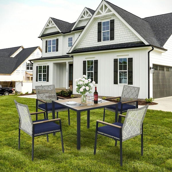 Cesicia Light Gray All Weather 5-Piece Wicker Outdoor Dining Table Sets ...