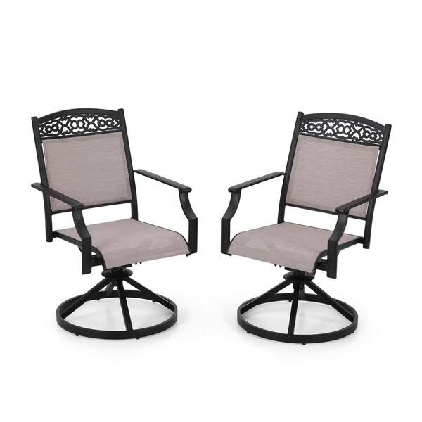 PHI VILLA Black Aluminum Classic Pattern Swivel Rockers Sling Outdoor ...