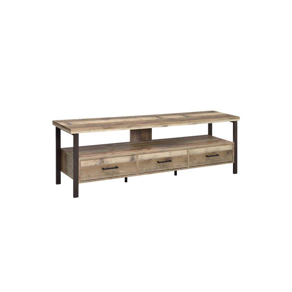Benjara 70.75 in. W Brown Wooden TV Console with 3 Storage Drawers and ...