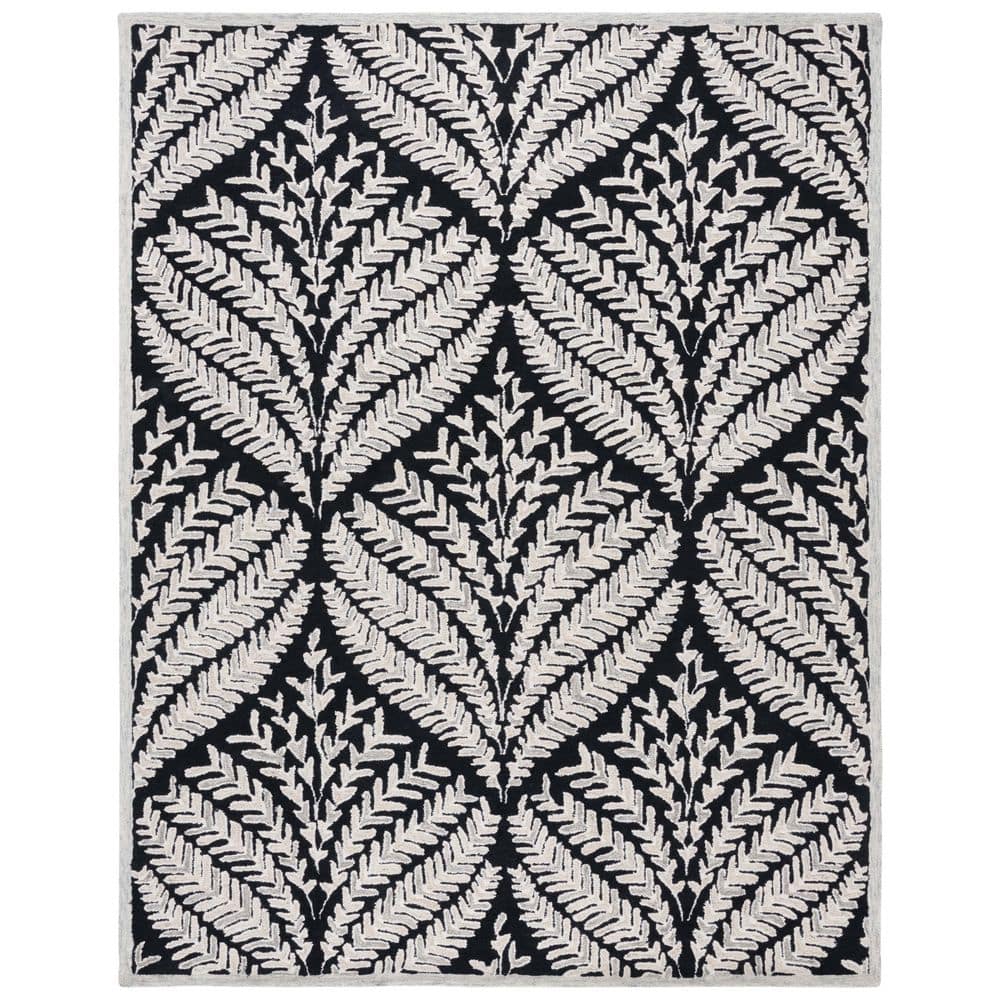SAFAVIEH Capri Black/Ivory 9 ft. x 12 ft. Geometric Leaf Area Rug ...