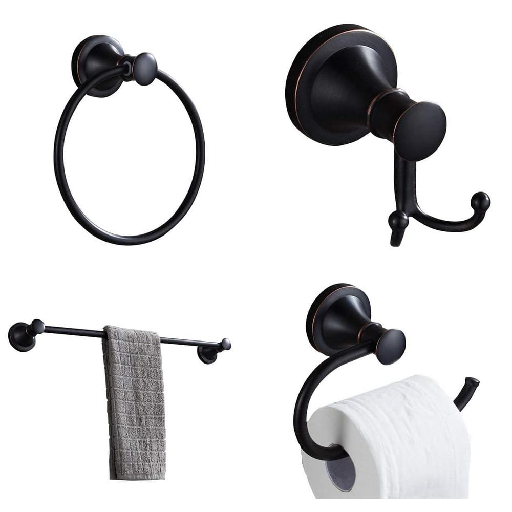 ELLO&ALLO Modern 4-Piece Bath Hardware Set with Towel Ring Toilet Paper ...