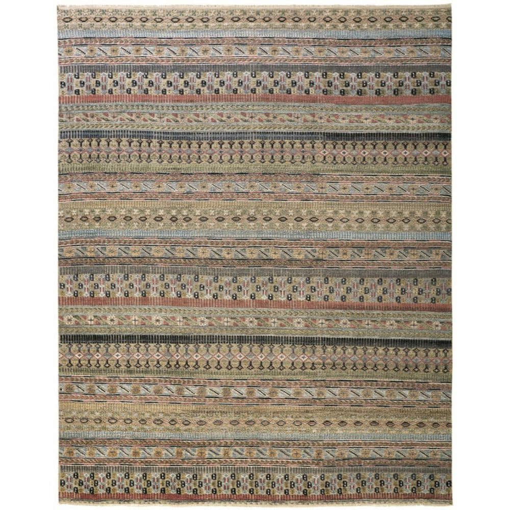 HomeRoots Tan, Blue, Orange Striped 12 ft. x 15 ft. Area Rug 2000566400 ...