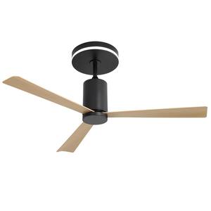 LINJO 52 in. Integrated LED Indoor/Outdoor Nickel Low Profile Ceiling Fan with Solid Wood Blades ...