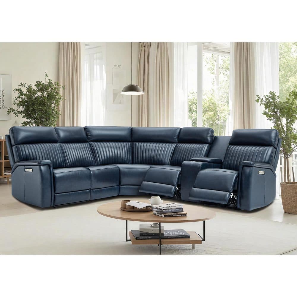 Ellesophas Cole 105 in. L-Shaped Leather Power Recliner Sectional Sofa ...