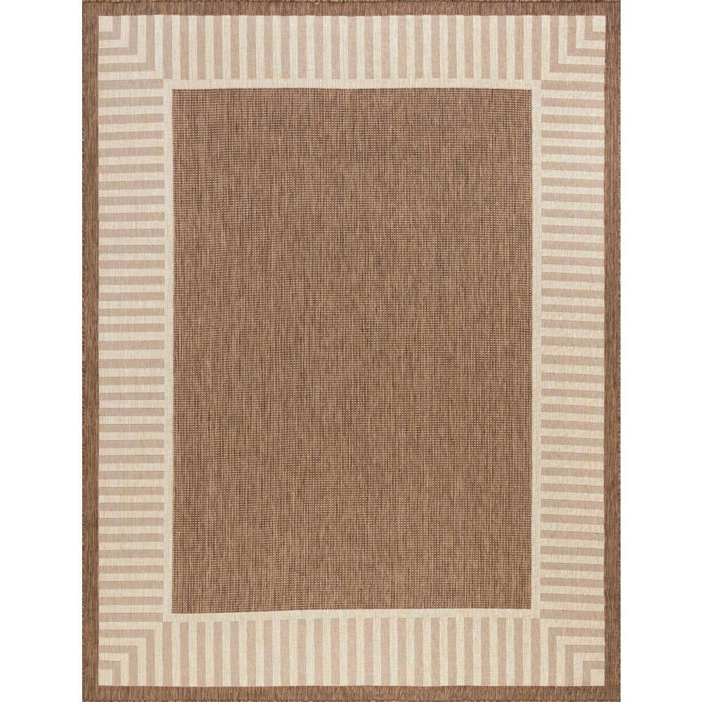 Tayse Rugs Eco Striped Border Brown 4 ft. x 6 ft. Indoor/Outdoor Area ...