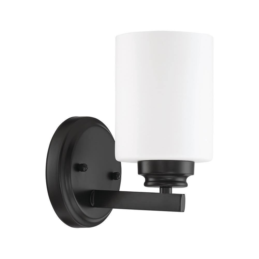 CRAFTMADE Bolden 5 in. 1-Light Flat Black Finish Wall Sconce with Frost ...