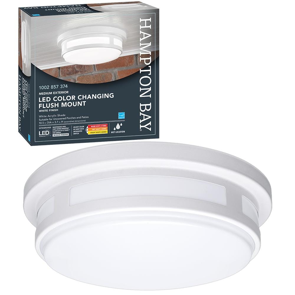 Hampton Bay 11 in. Round White Indoor Outdoor LED Flush Mount Ceiling ...