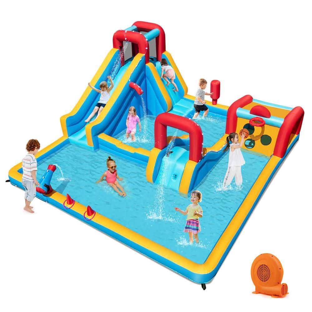 Costway Inflatable Water Park Bounce House with Climbing Wall Boxing ...