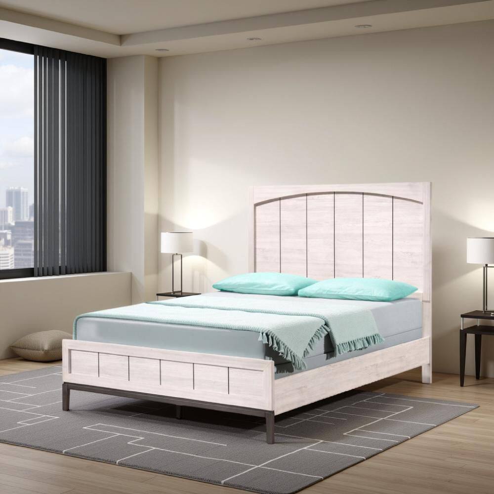 Benjara Vice Light Brown and Gray Wood Frame King Panel Bed with Design ...