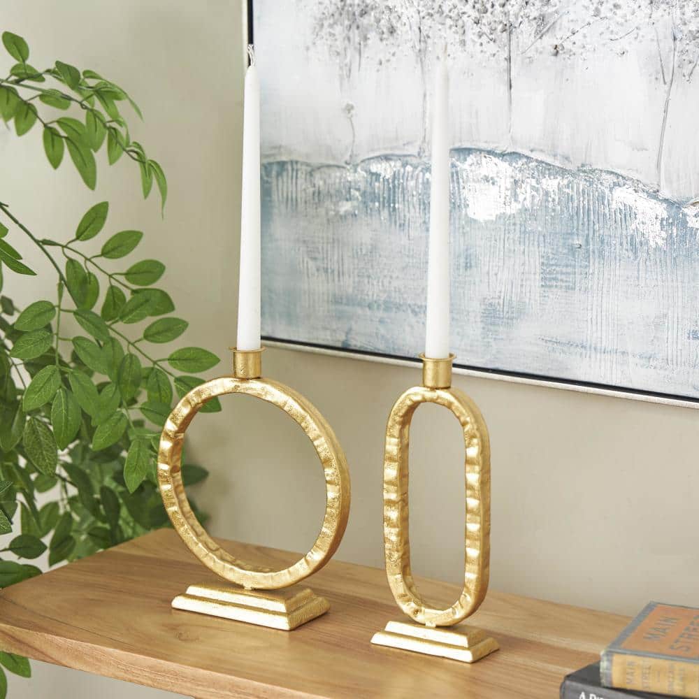 Litton Lane Gold Metal Tapered Candle Holder with Rectangle Base (Set ...