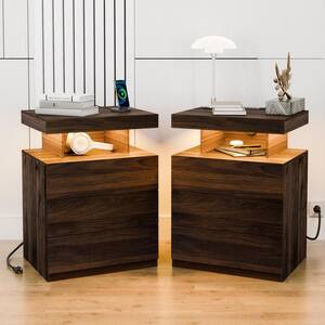 BYBLIGHT White 3-Drawers 19.68 in. W Nightstand with LED Lights ...