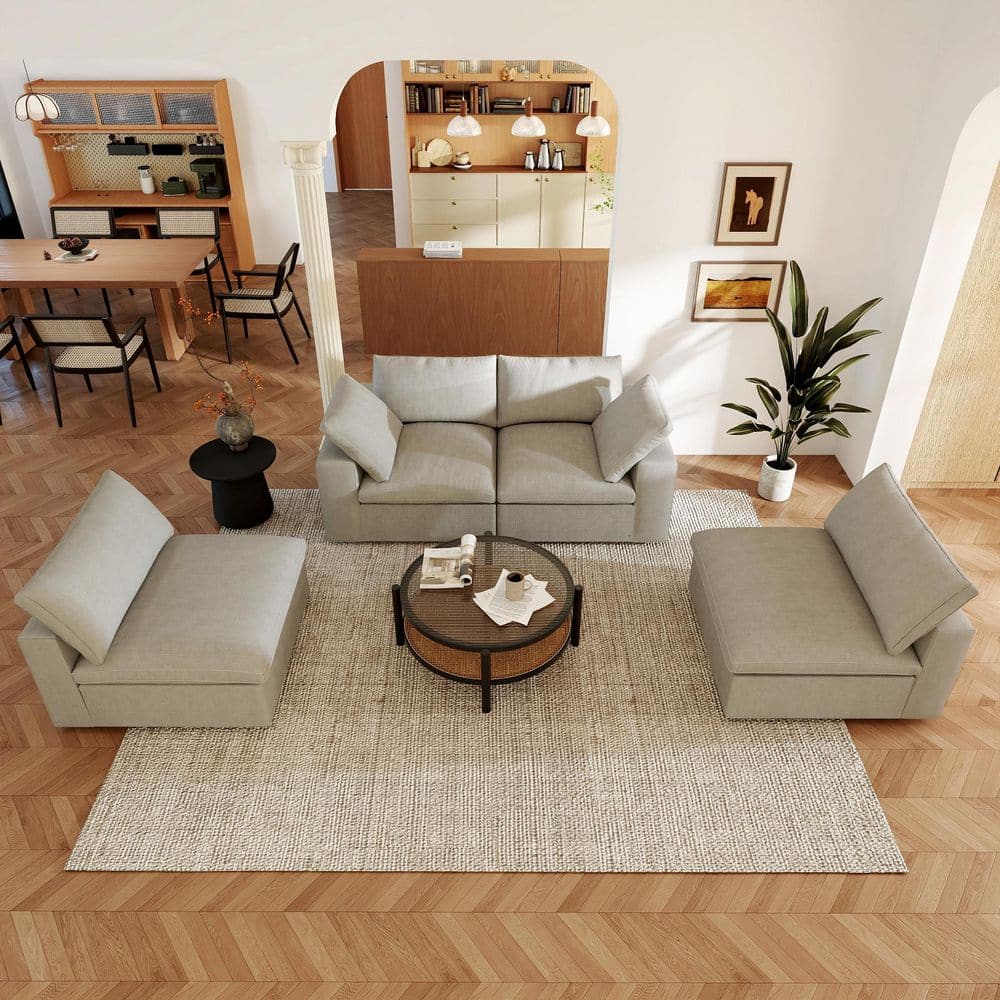 Magic Home Modular 4-Piece Gray Linen Plush Down Filled Loveseat and ...