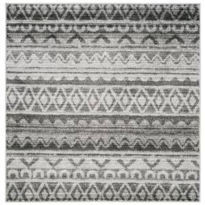 SAFAVIEH Adirondack Ivory/Charcoal 6 ft. x 6 ft. Square Chevron Area ...
