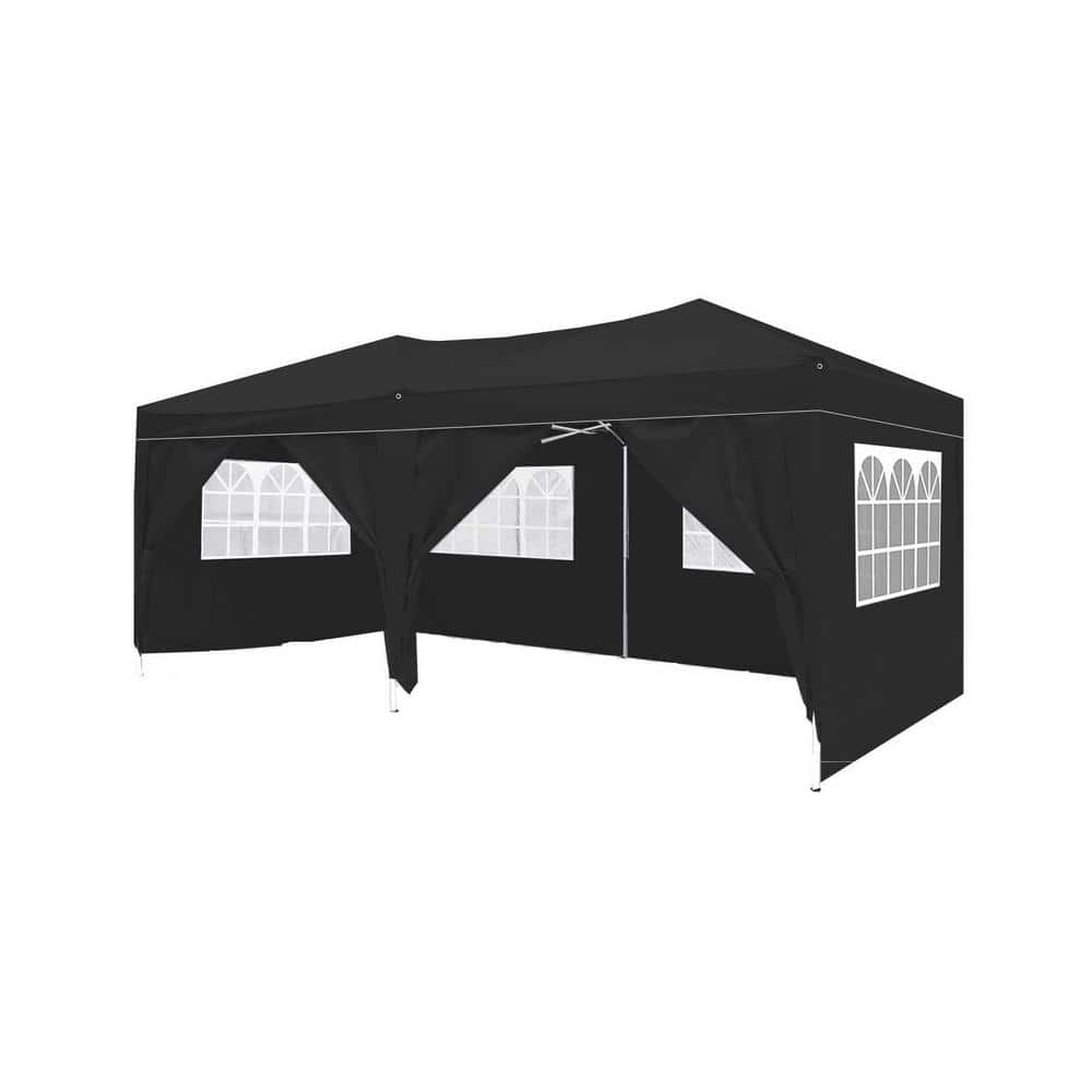 Tenleaf 10 ft. x 20 ft. Black Pop Up Canopy Portable Tent with 6 ...