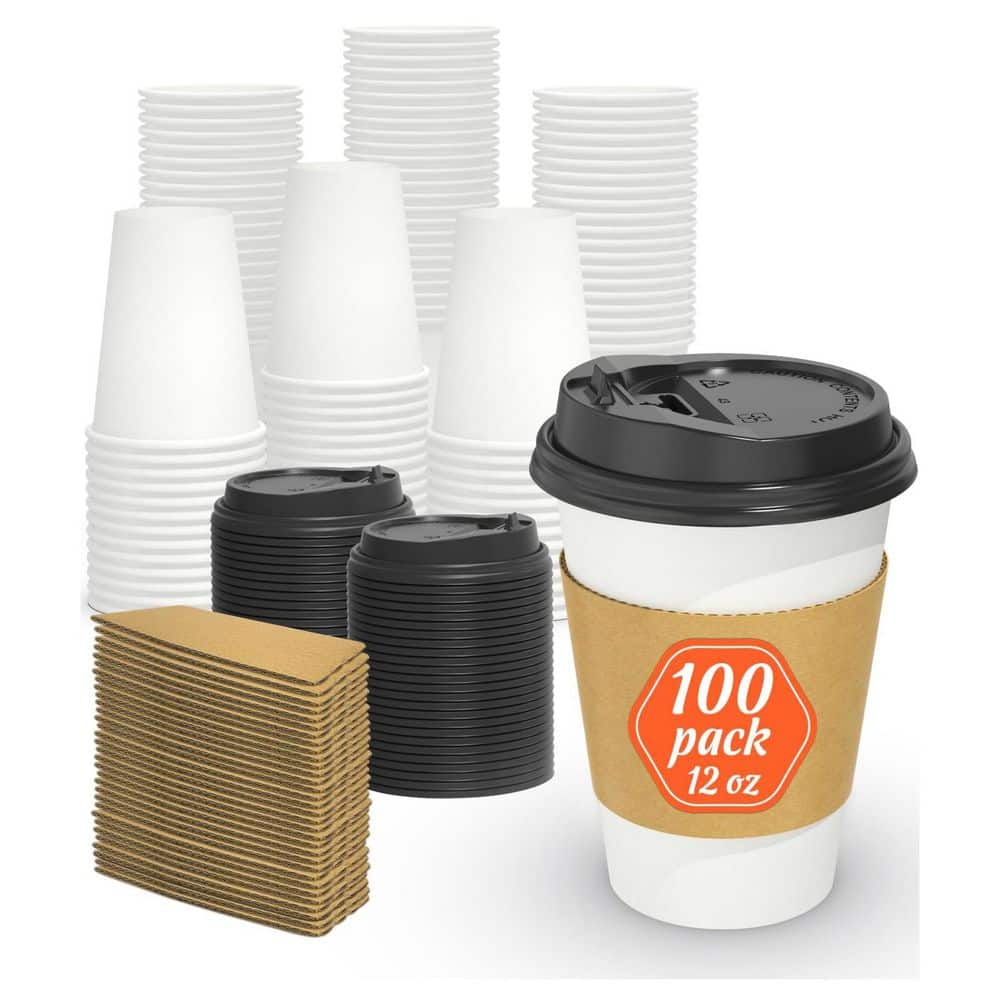 Wudkey 12 oz. White Insulated Paper To-Go Coffee Mugs with Lids and ...