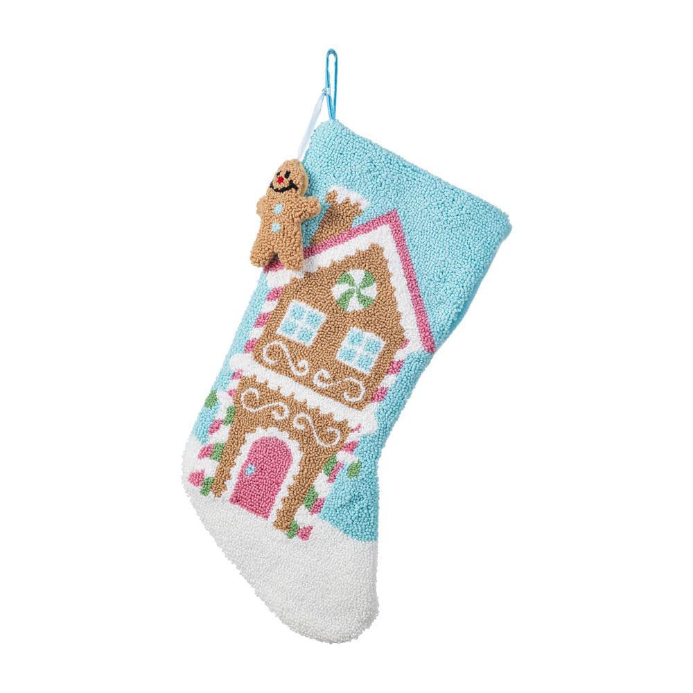 Glitzhome 21 in. Hooked Gingerbread House Stocking with Complimentary ...