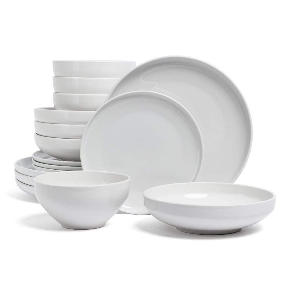 Over and Back Coupe 16-Piece Glossy White Hand-Finished Porcelain ...