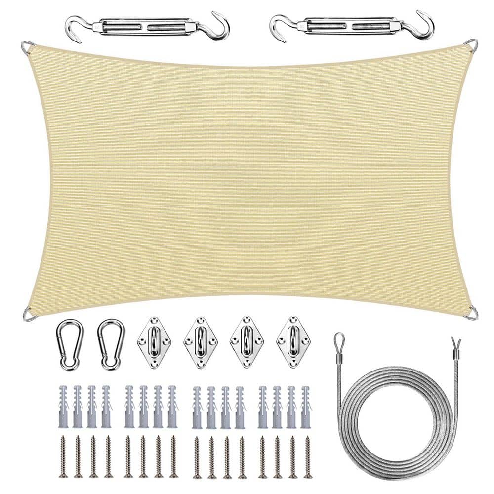 ROYAL SHADE Pro Ring 18 ft. x 22 ft. Rectangle Sun Shade Sail with Hardware Kit and Rope-Beige ...
