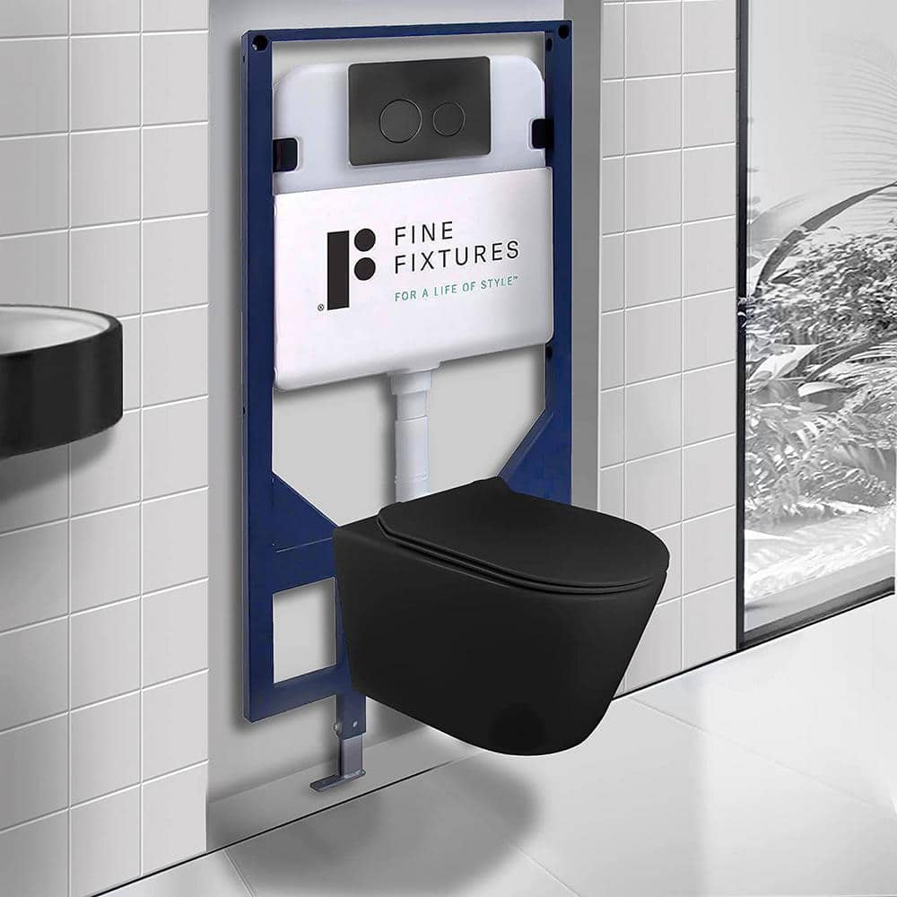 FINE FIXTURES Dakota Wall-Hung 2-piece 1.6 GPF Dual Flush Round Toilet ...