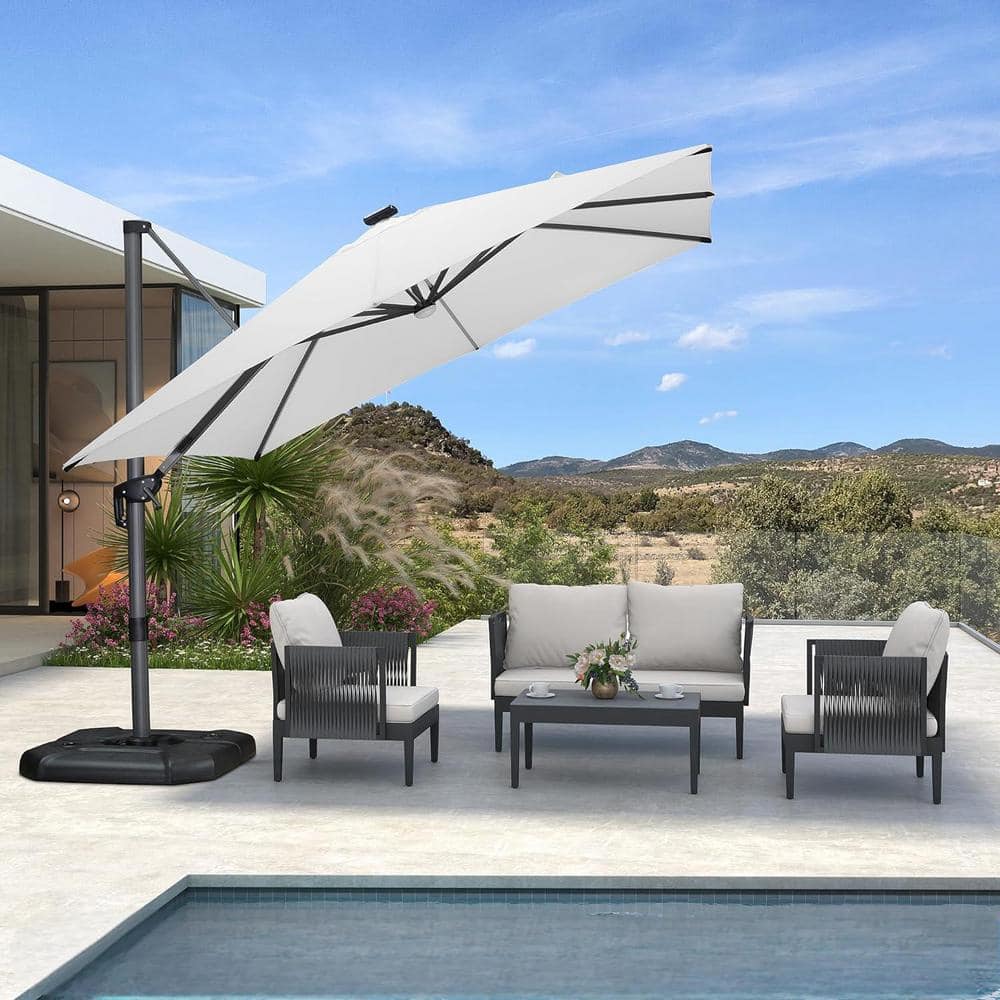PURPLE LEAF 10 ft. Square Cantilever Patio Umbrella Solar Powered LED ...