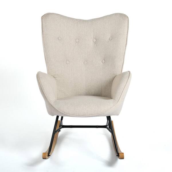 Homy Casa Epping Modern Beige Rocking Chair with Skin Friendly Fabric Ergonomic Design and Solid Beech Wood Legs