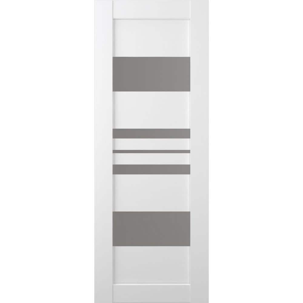 Belldinni 18 in. x 80 in. No Bore Solid Core 5-Lite Romi Frosted Glass ...