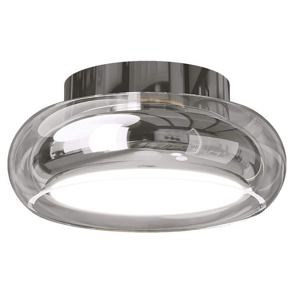 OLUZO 8 in. Chrome Flush Mount Ceiling Integrated LED Light with Clear ...