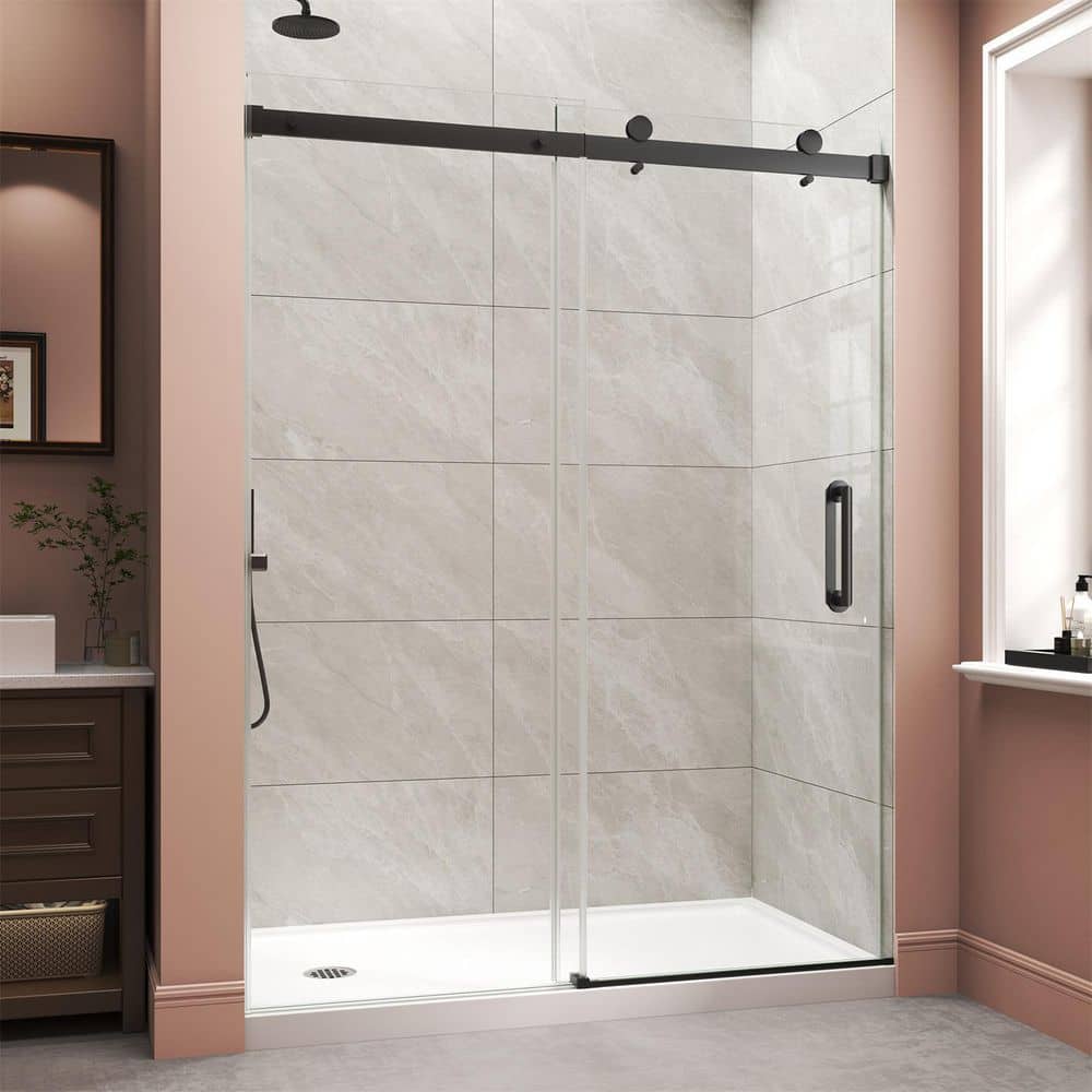 EASYWORC 55 in. -60 in. W x 72 in. H Sliding Frameless Shower Door in ...