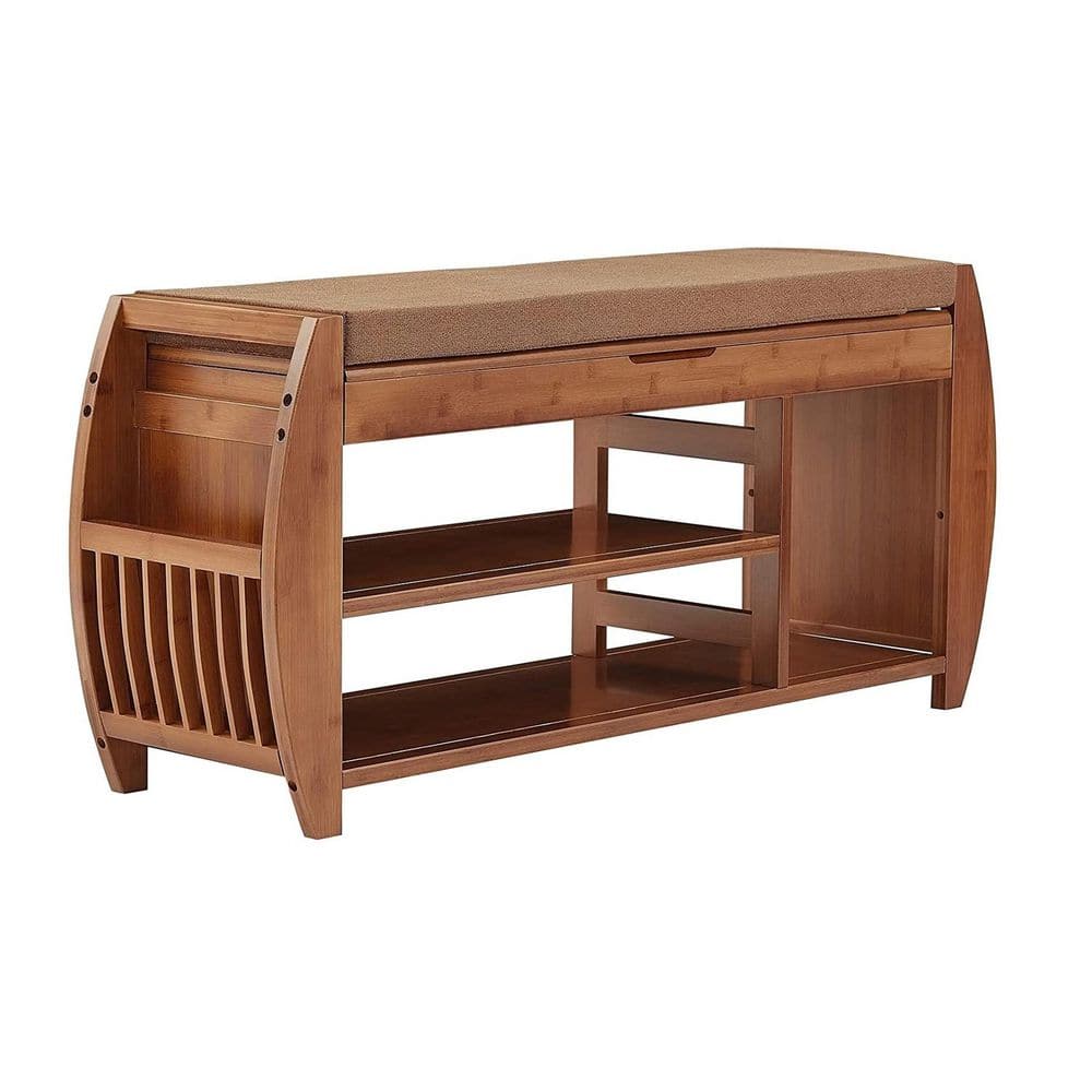 B BALANBO Shoe Storage Bench With Cushion 2-Tier Wooden Shoe Rack Bench ...