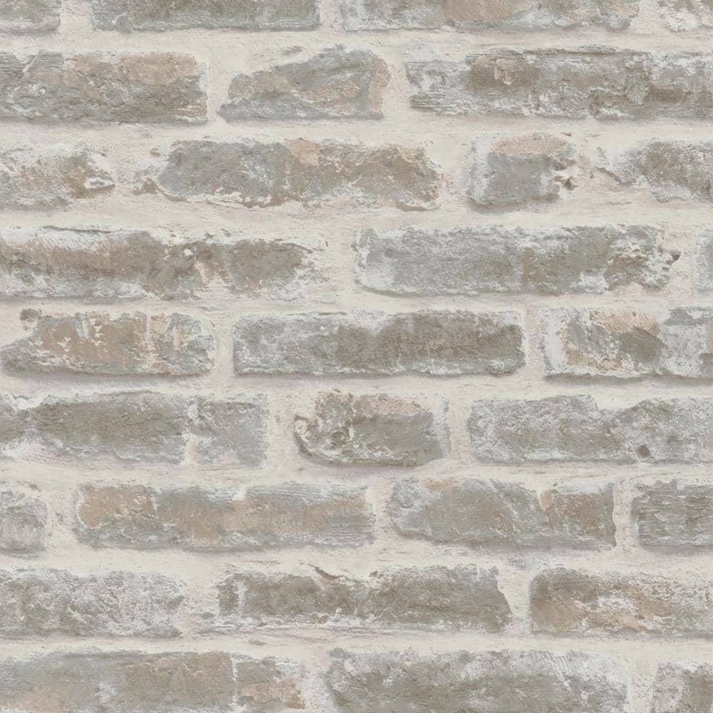 Exposed Brick Matte White and Taupe Vinyl on Non-woven Non-pasted ...