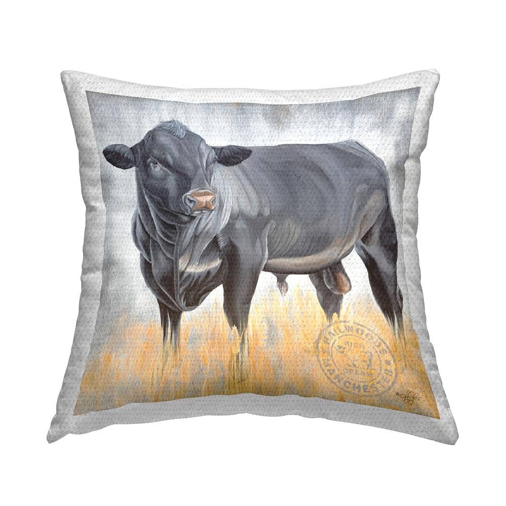 Stupell Industries Stoic Black Cattle Bull Grey Square Outdoor Throw ...