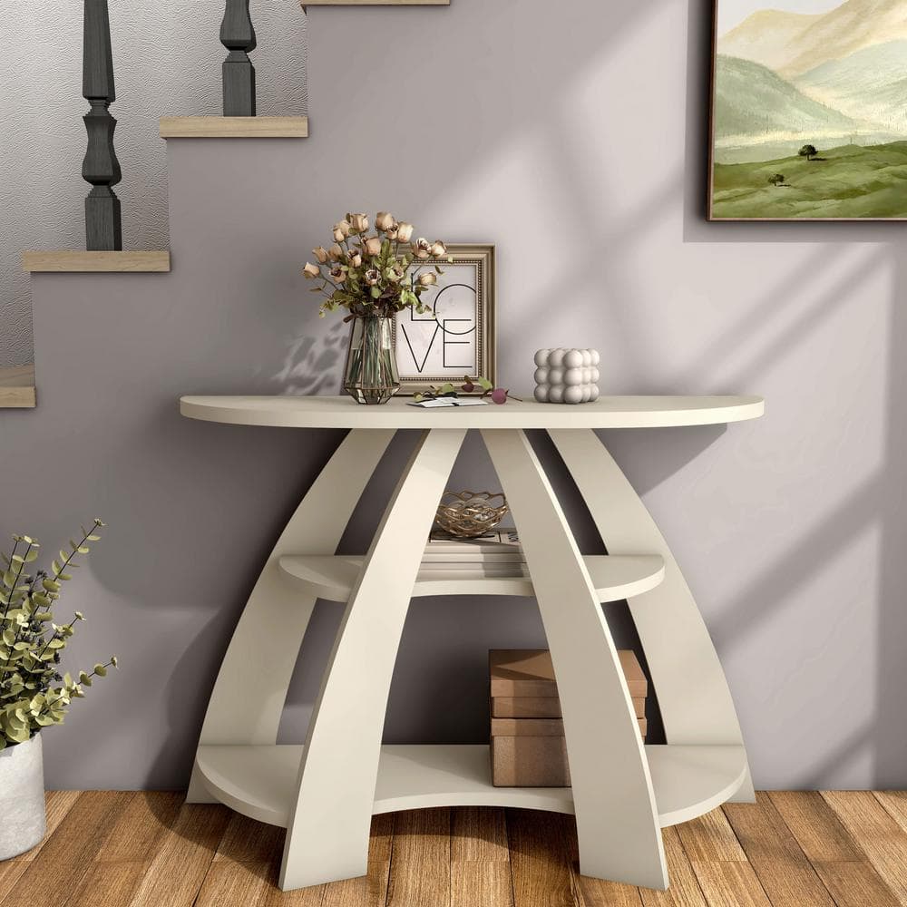 Furniture of America Gina 47.24 in. Soft White Half-Moon Composite ...