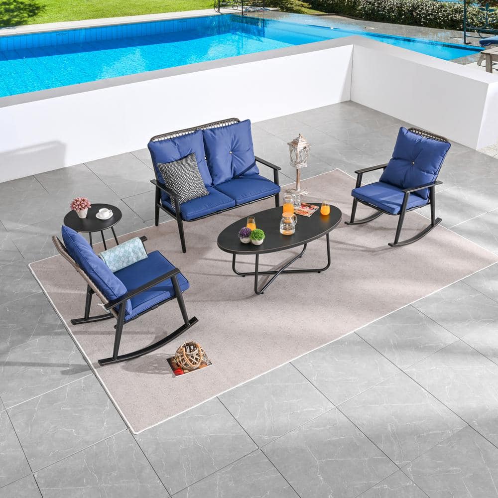 Patio Festival 5-Piece Metal Patio Conversation Set with Blue Cushions PF22002-003-B - The Home ...