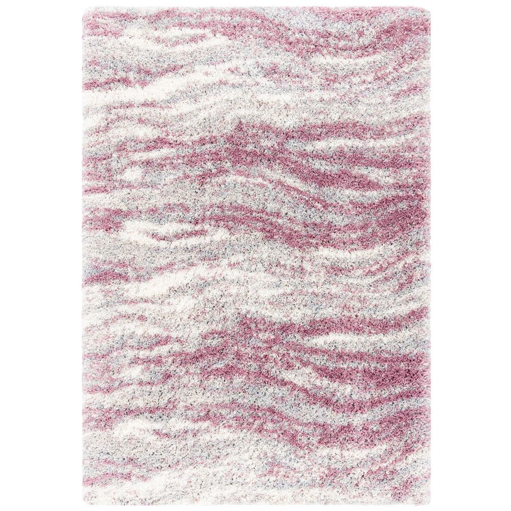 SAFAVIEH Fontana Shag 9 ft. x 12 ft. Pink/Gray Wavy Abstract Area Rug ...