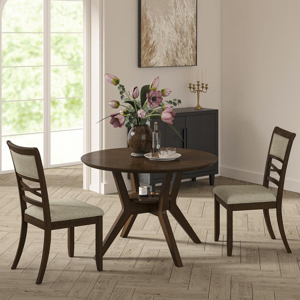 JAYDEN CREATION Martin Walnut 3-Piece Solid Wood Dining Set DSDTDC0507 ...