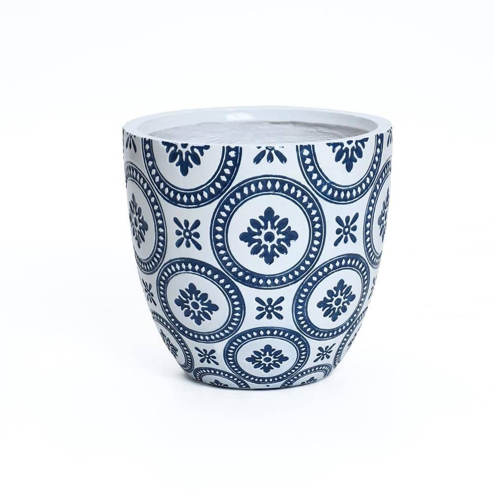 LuxenHome 9.4 in. Blue and White Ceramic Flower Pattern Round Tapered ...