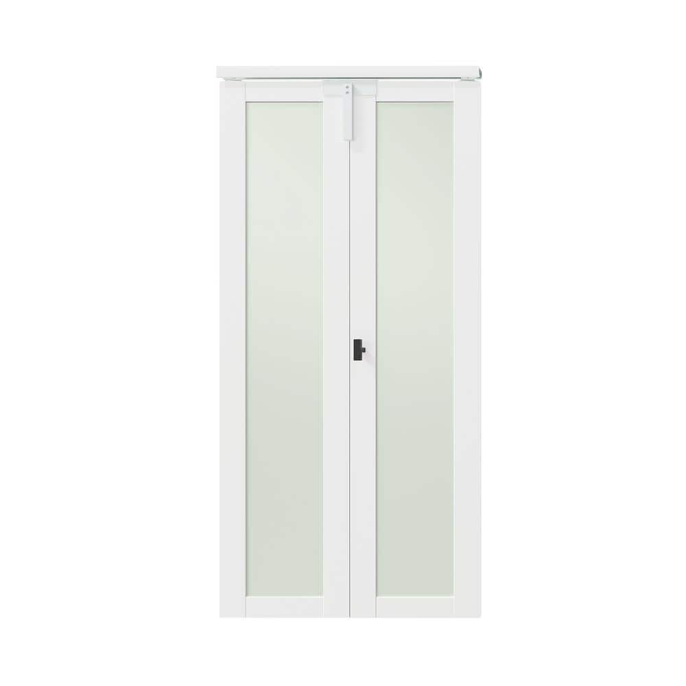 TENONER 36 in. x 80 in. Frosted Glass Solid Core White Single Lite MDF ...