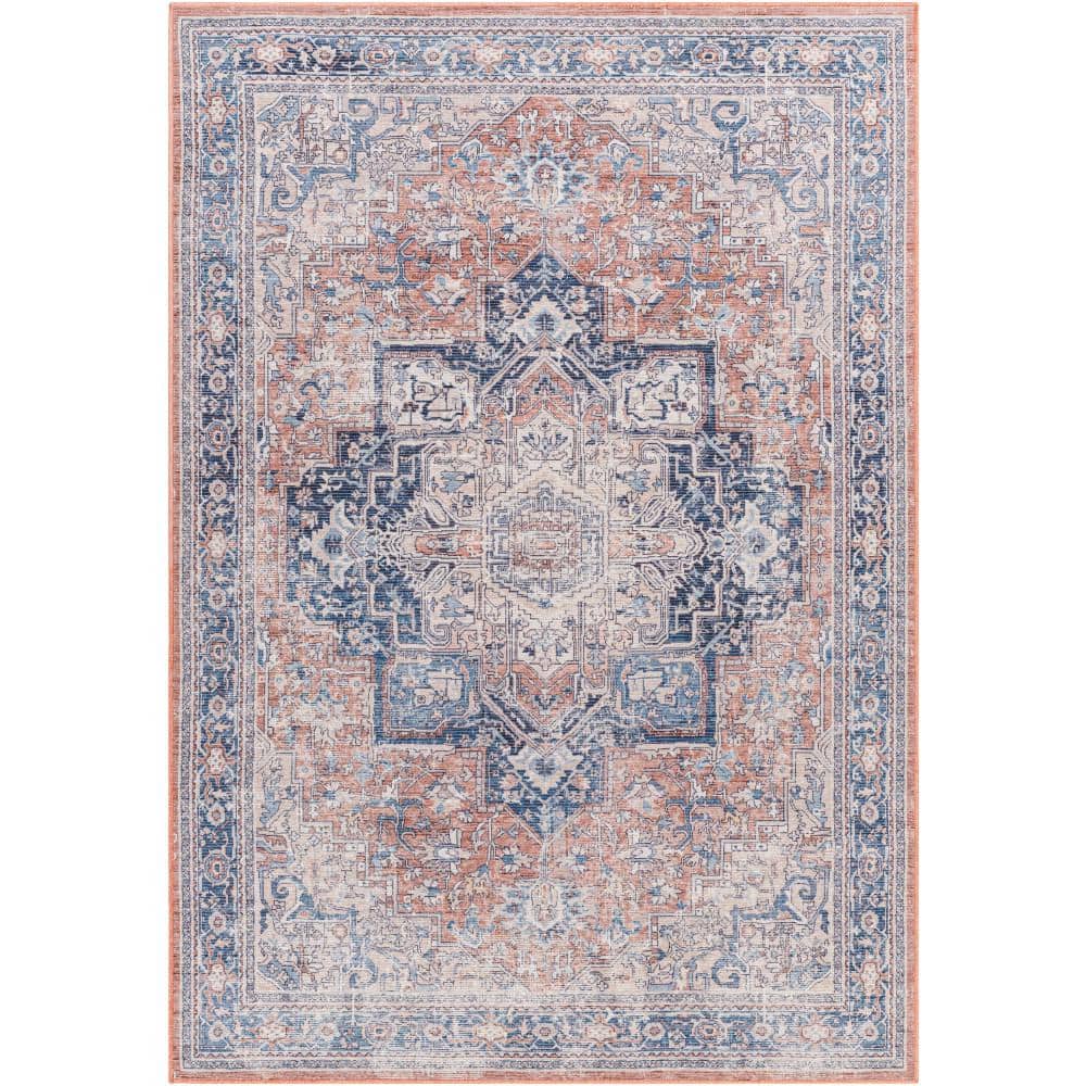 Livabliss Sadie Rust/Blue 3 ft. x 12 ft. Runner Indoor Machine-Washable ...