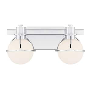 Neoma 13.5 in. 2-Light Chrome Vanity Light with Opal Etched Glass Shade ...