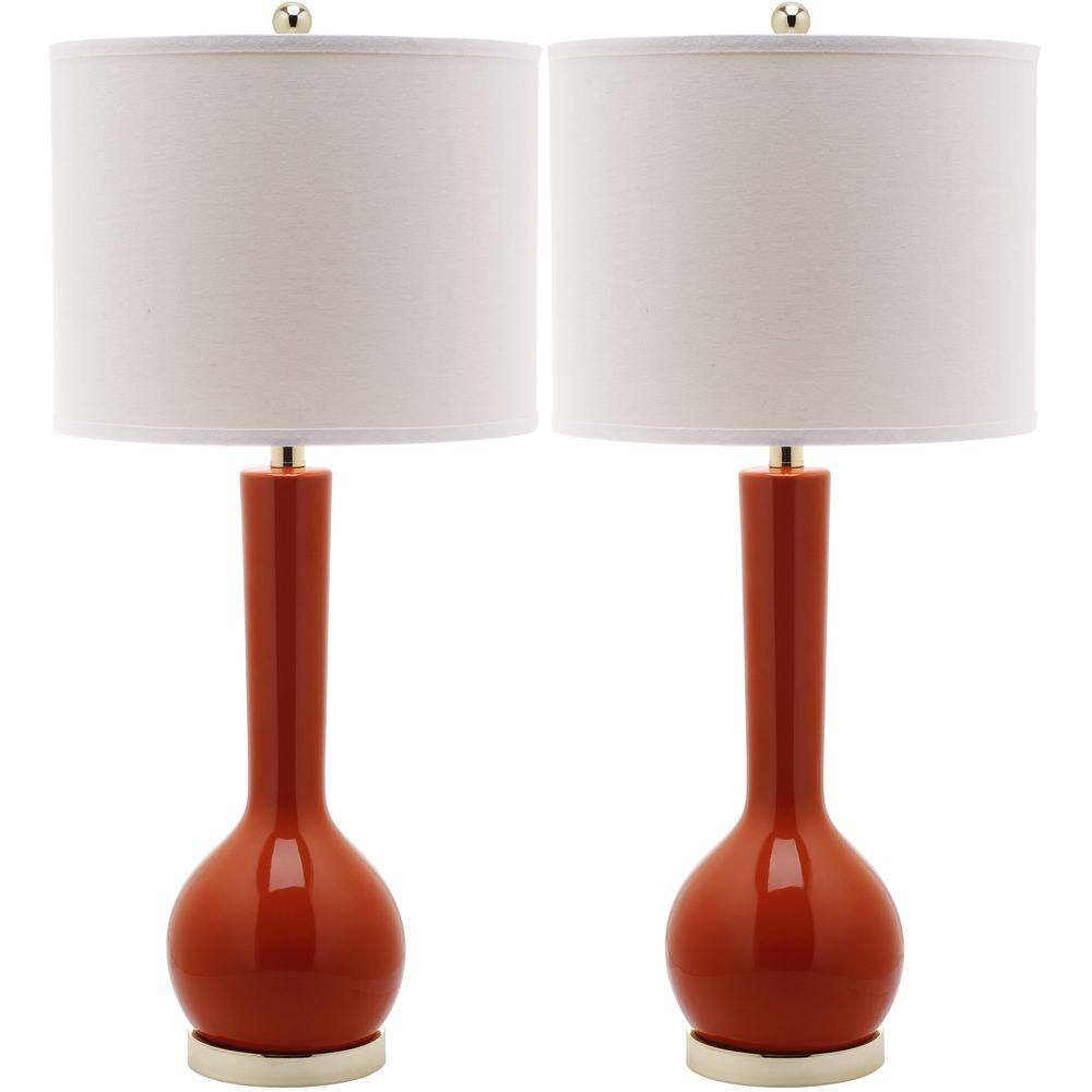 SAFAVIEH Mae 30.5 in. Blood Orange Long Neck Ceramic Table Lamp with ...