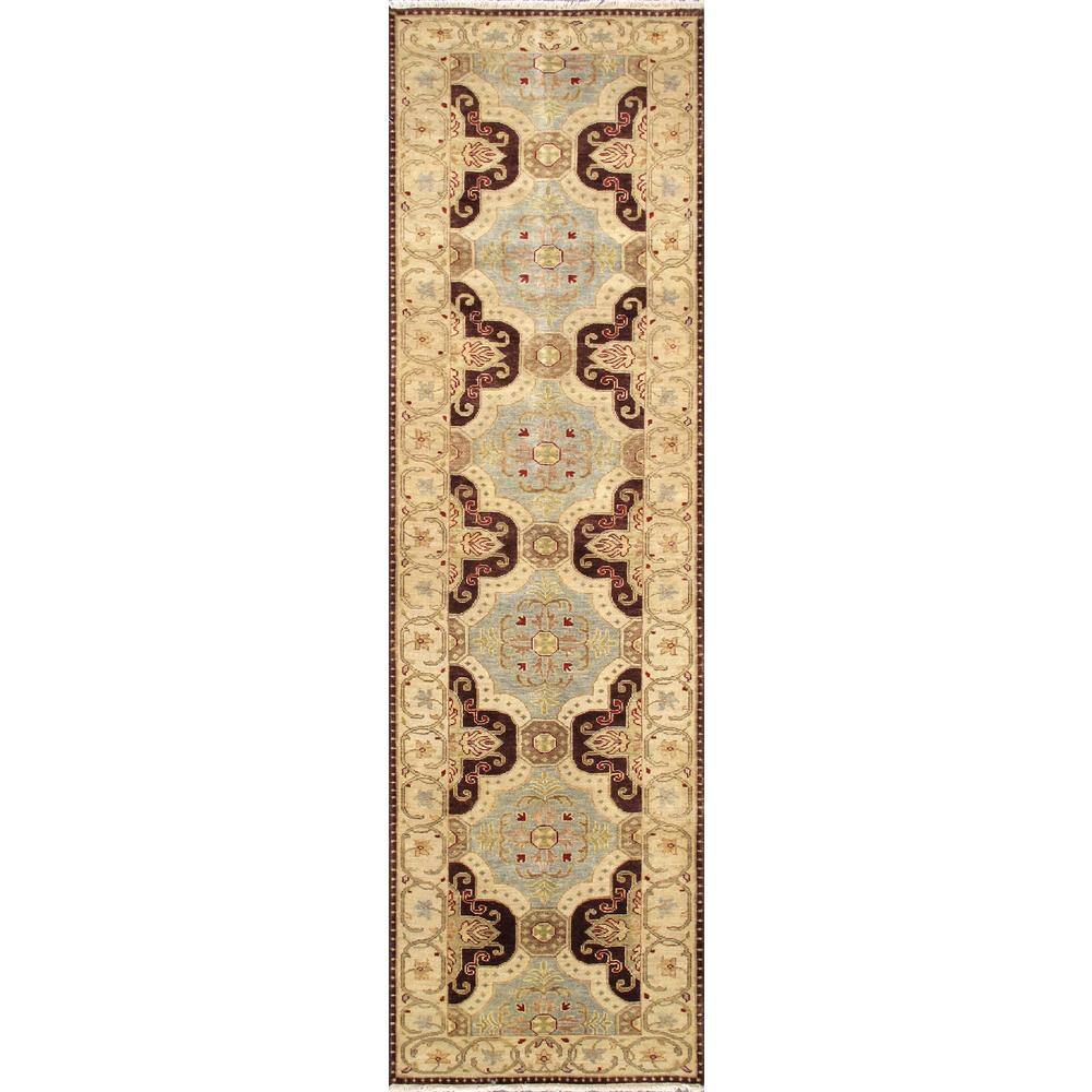 Pasargad Home Shirvan Light Blue/Ivory 2.9 ft. x 10 ft. Geometric ...