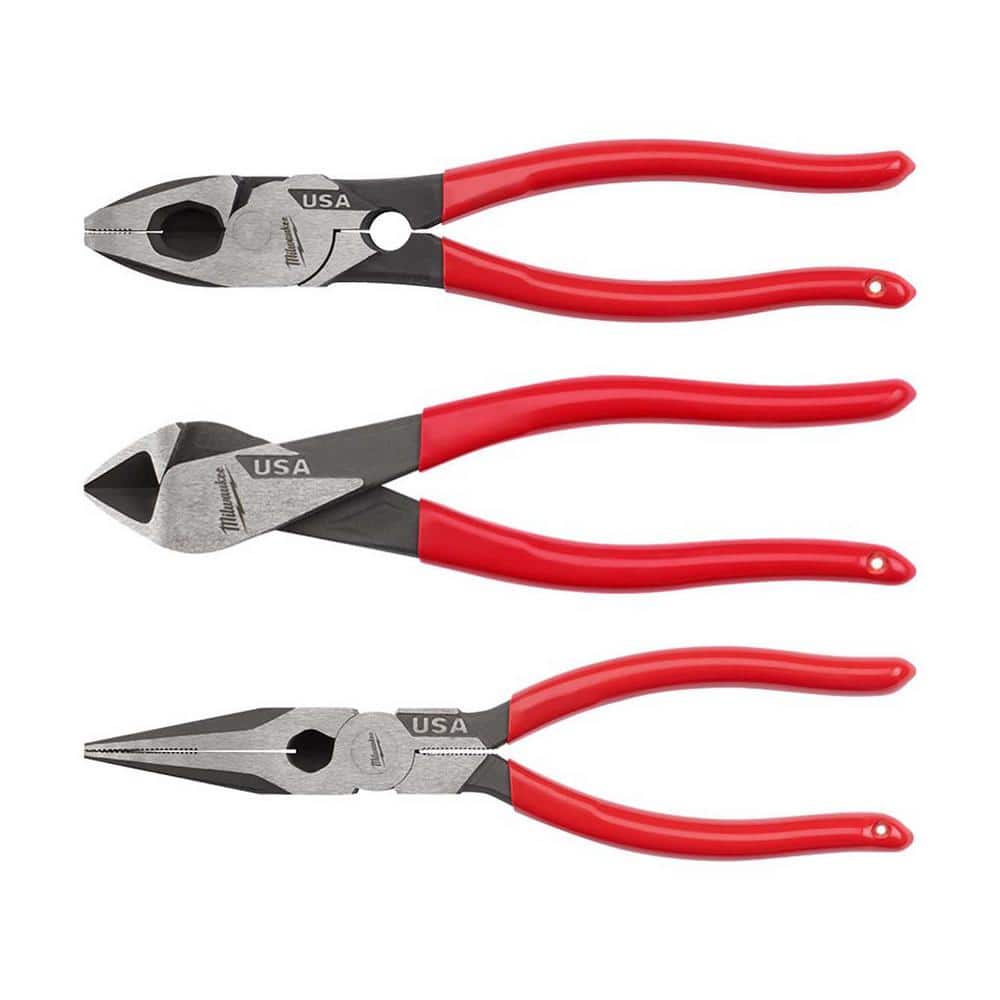 Milwaukee Linesman Plier with Thread Cleaner with 8 in. Long Nose Plier ...