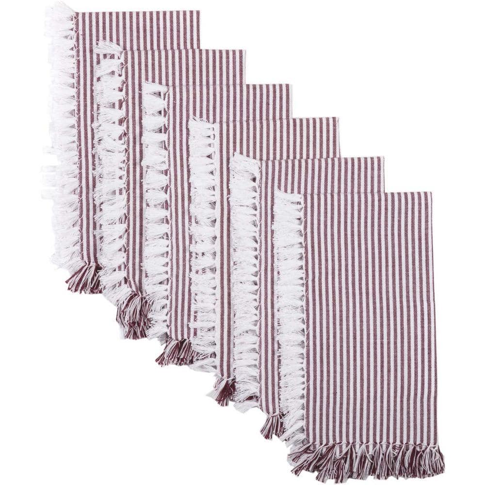 VHC BRANDS Ashton 18 in. W. x 18 in. Red Burgundy Striped Cotton ...