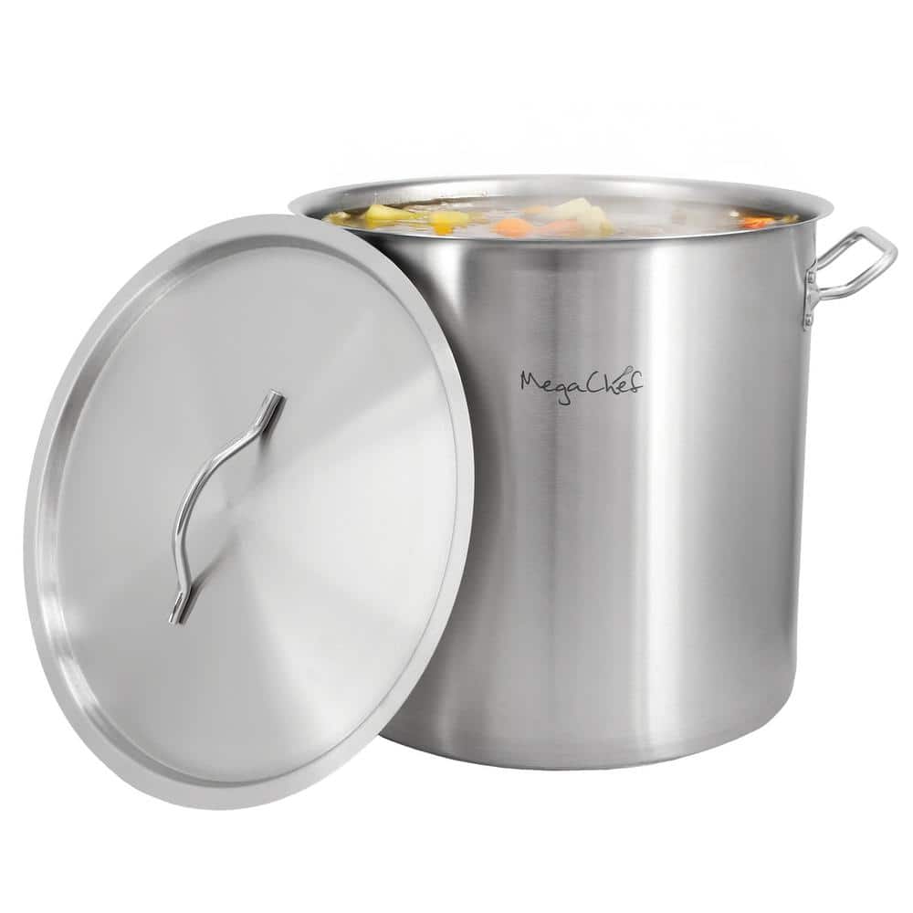 MegaChef Professional Kitchen 38.5 qt. Round Stainless Steel Stock Pot ...
