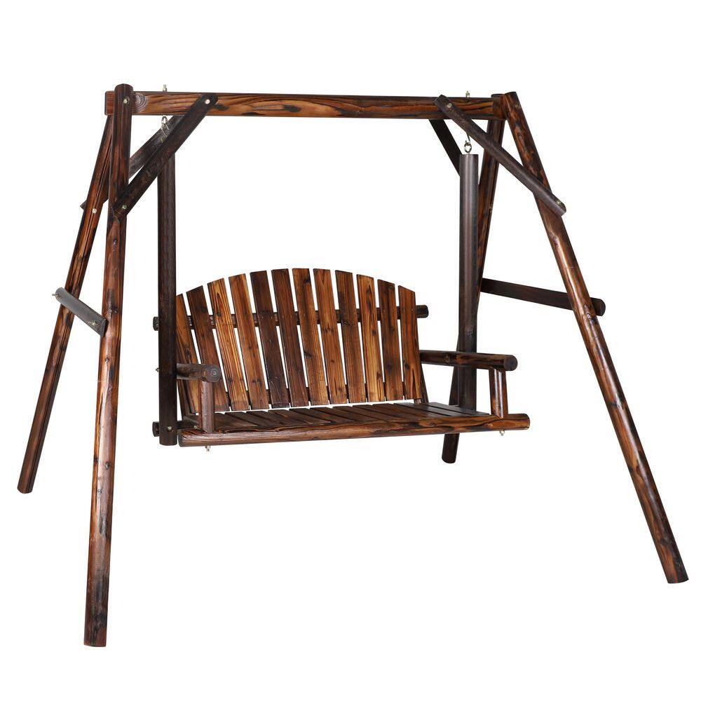 VEIKOUS 2-Person Wood Patio Swing With A-Shaped Stand and Adjustable ...