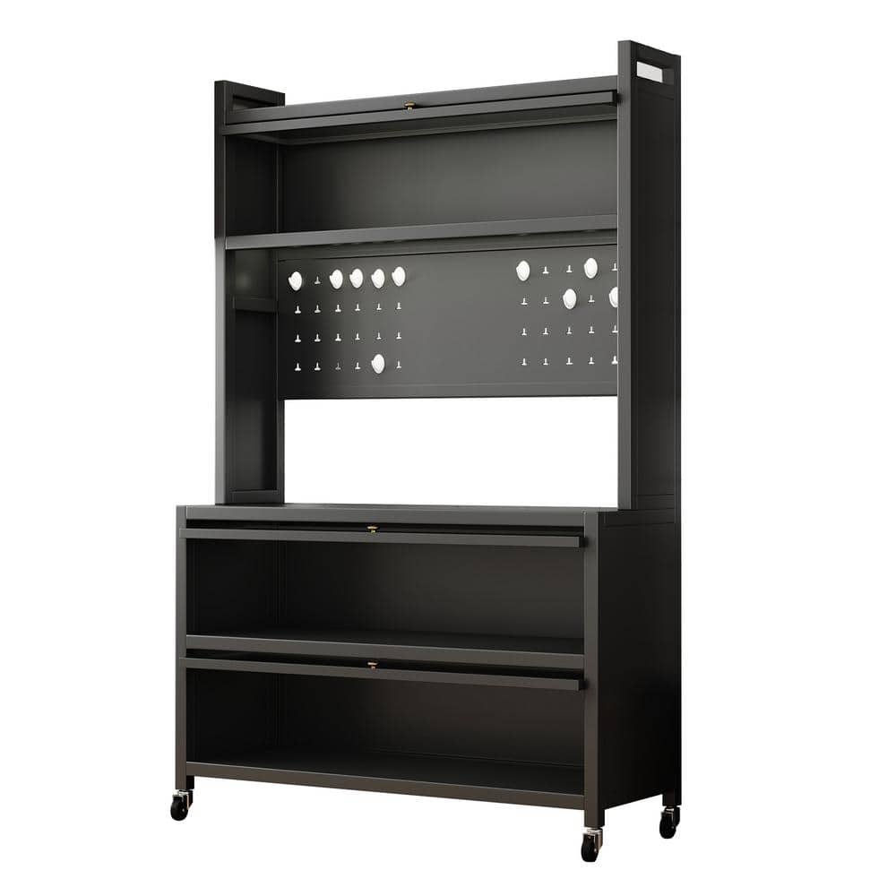 GQB 39 in. W Grey Kitchen Pantry Organizers Cabinet with Lockable ...