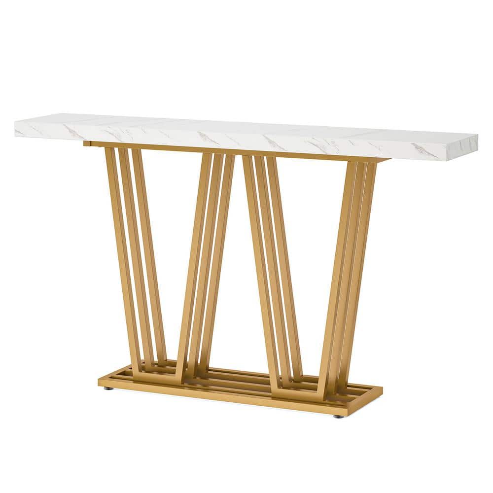 Tribesigns Catalin 55 in. White Gold Rectangular Wood Console Table ...