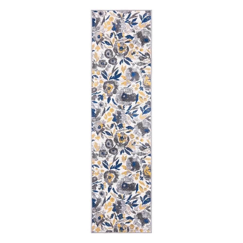 World Rug Gallery Cream 2 ft. x 7 ft. Vintage Modern Floral Runner Rug ...